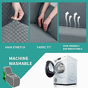 YEMYHOM Additional Recliner Console Cover for Couch with Cup Holder and Storage, Latest Jacquard Middle Reclining Console Slipcover Fitted Furniture Protector with Elastic Bottom (Light Gray)