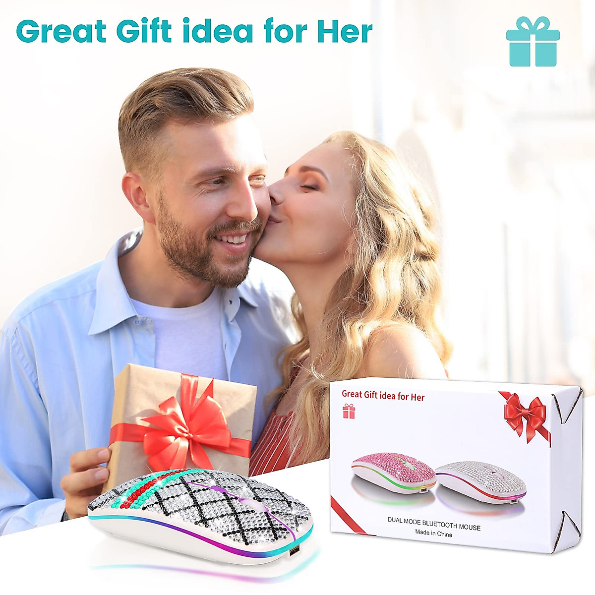 Wireless Mouse,Attoe 2.4GHz Bling Dazzling Ergonomic Portable Girls Mouse Silent 800/1200/1600 DPI USB Optic Mouse Convenient for PC Laptop Notebook Windows