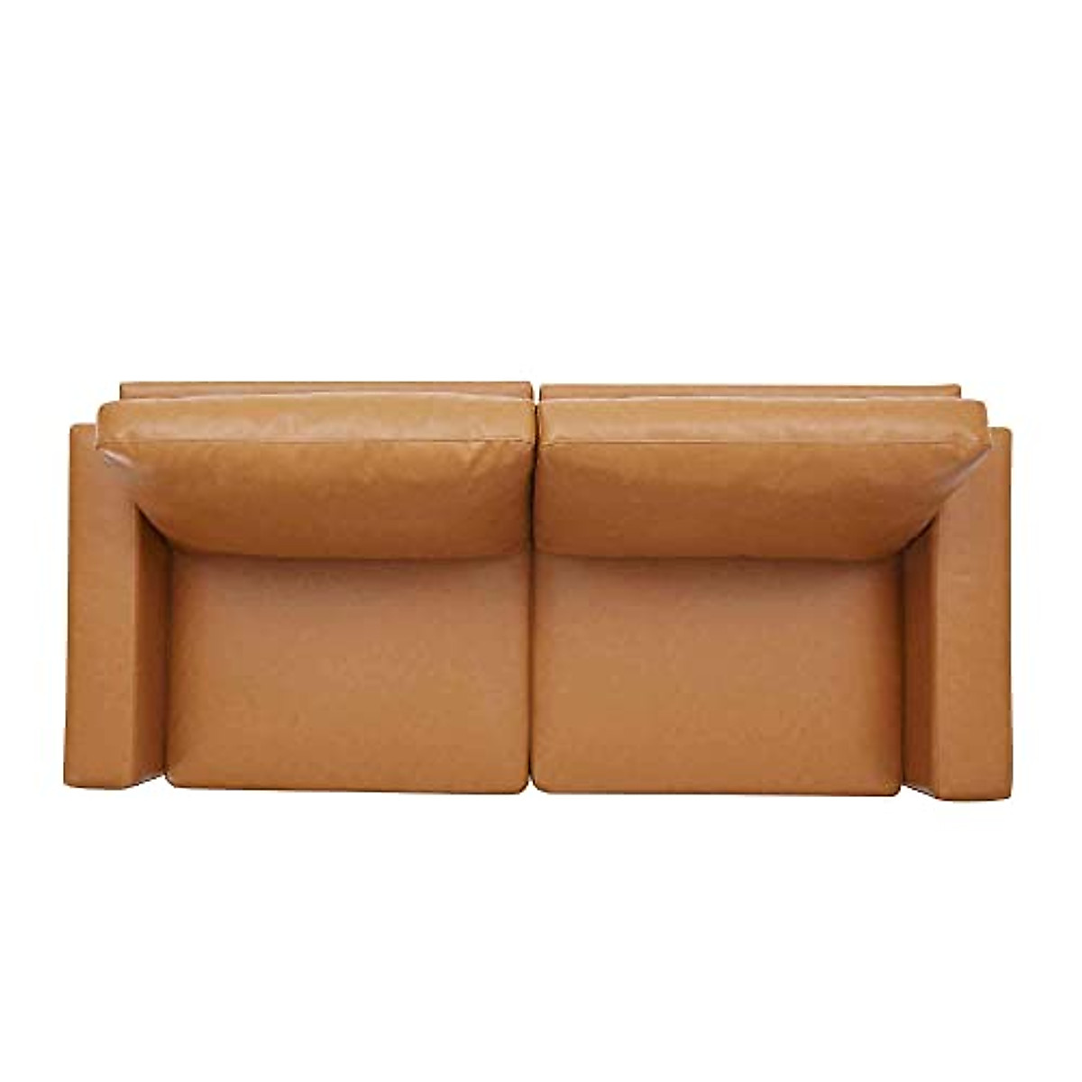 Cotoala PU Leather Sofa, Modern Upholstered 3 Seat Sectional Couch Furniture for Living Room, Home, Solid Frame and Wood Legs-Brown
