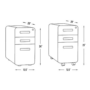 Laura Davidson Furniture Stockpile Slim 3-Drawer Mobile File Cabinet with Lock - Under Desk Metal Filing Cabinet, Legal/Letter File Folders, Wheels and Stationary Feet, Pre-Assembled, White