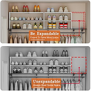 White Shoe Rack Organizer for Closet, 2-Tier Expandable Shoe Shelf, Stackable Iron Wood Combination Small Shoe Racks Shelves for Closets, Entryway,Small Space,Hallway,Garage,6-12 Pairs,Patent Pending