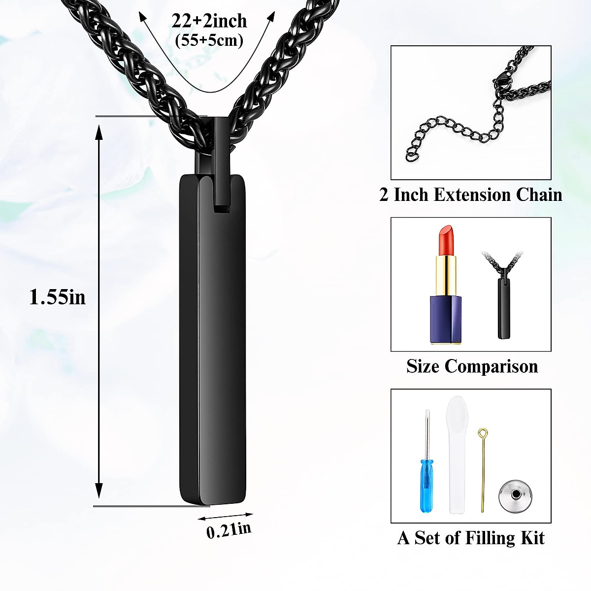 Dletay Urn Necklace for Ashes Stainless Steel Cremation Jewelry for Ashes Memorial Ash Necklace for Men Women Ash Holder Black