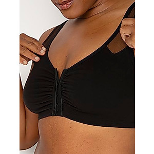 Fruit of the Loom Women's Comfort Front Close Sport Bra with Mesh Straps, Black Hue/Sand