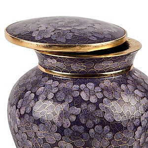 Perfect Memorials Medium Purple Flowers Cloisonne Cremation Urn - Wood Base