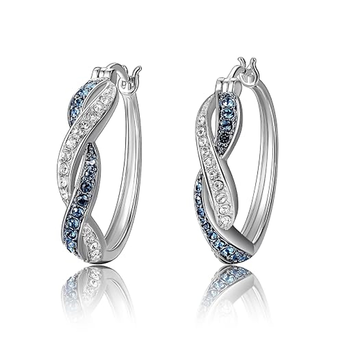 Amazon Collection Sterling Silver Twisted Hoop Earrings Made with Swarovski Crystal