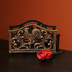 Napkin Holder for Table, Bronze Napkin Holders for Paper Napkins, Cast Iron Rooster Design with Rustic Farmhouse Style for Home and Kitchen by Witsbrez (Bronze Rooster)