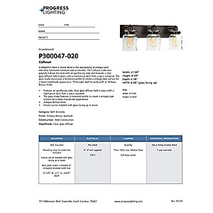 Calhoun Collection 3-Light Clear Glass Farmhouse Bath Vanity Light Antique Bronze