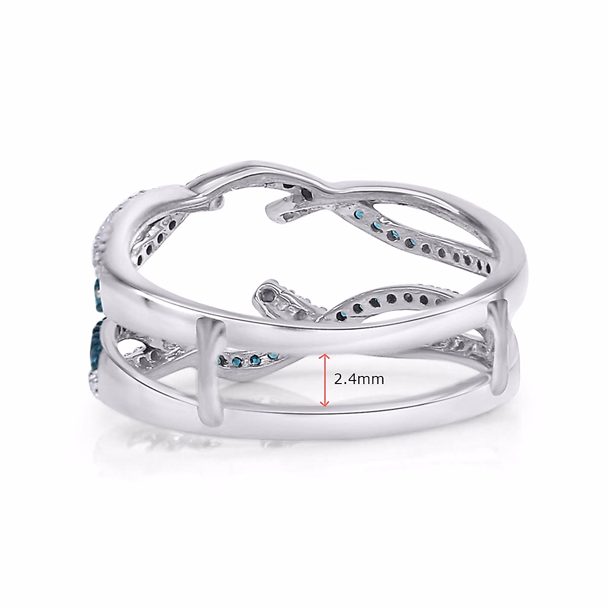 AFFY Blue & White Cubic Zirconia Guard Wrap Enhancer Ring in 14K White Gold Over Sterling Silver (0.5 Ct)