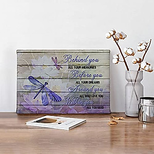 Purple Dragonfly Gifts for Women, Inspirational Quotes Canvas Wall Art for Office Apartment Bedroom Rustic Dragonfly Lotus Motivational Wall Decor Paintings Artwork for Home, Ready to Hang 12"X8"
