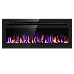 Upesitom Electric Fireplace 43" Upgrade Fireplace Heater Recessed & Wall Mounted, 750/1500W Linear Fireplace LED Electric Fireplace Insert with Adjustable Flame Colors, Timer, Remote Control