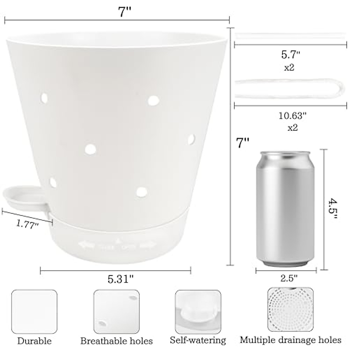 lehorra 1 Pcs Orchid Pot with Holes, 7 Inch Self Watering Plastic Orchid Pots for Repotting, Breathable Slotted Planter Pots for Orchid, Devil's Ivy Healthy Air Circulation & Drainage (White)