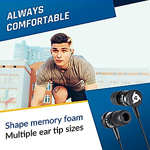 KLIM Fusion Earbuds with Microphone + Long-Lasting Wired Ear Buds + 5 Years Warranty - Innovative: in-Ear with Memory Foam + Earphones with Mic and 3.5 mm Jack - New 2023 Version - Black