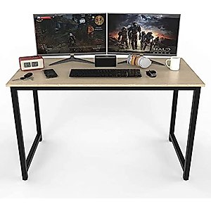 Halter Extra Long Computer Desk for Home Office, 47" Modern, PC, Laptop Office Desk, for Gaming, Studying, Working Sturdy Writing Table and Crafting Table, Easy Assembly, Walnut Desk, Black Frame