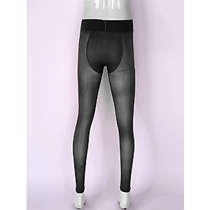 YONGHS Mens Compression Long Pants Leggings Bulge Pouch Tights Trousers Seamless Bottoms Underpants Black One Size