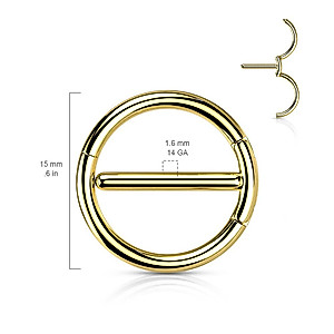 14GA Stainless Steel Dual Hinged Nipple Rings, Sold as a Pair (Gold Tone)