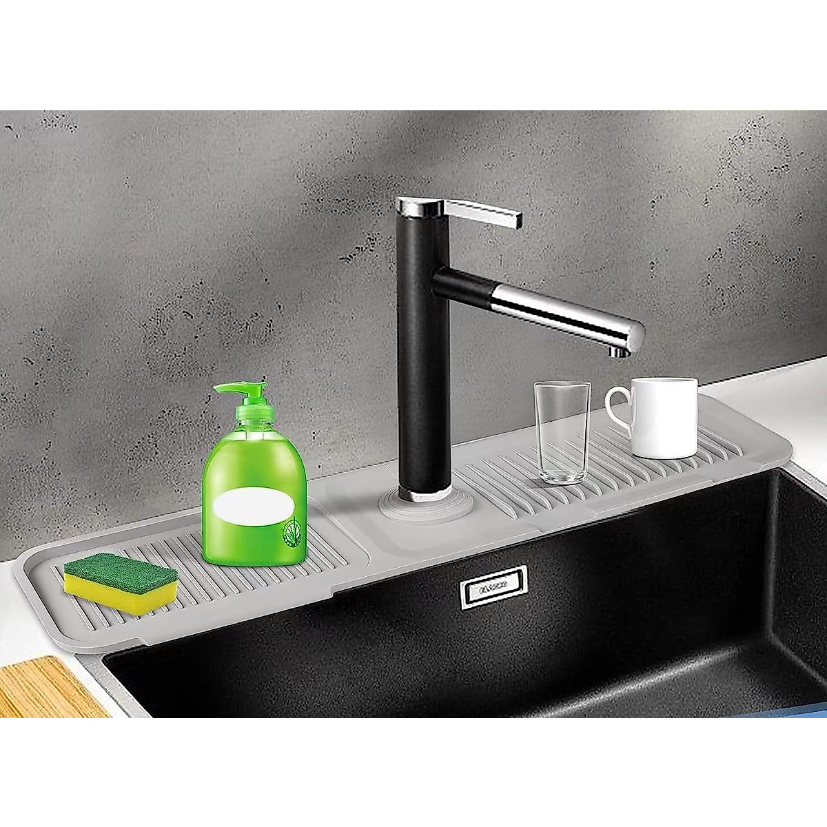 Silicone Faucet Mat Drip Catcher Tray(gray24" x 5.5"),Sink Mat,Faucet Handle Drip Catcher Tray,Faucet Catcher Mat,Faucet Absorbent Mat,Faucet Rack,Sink Splash Guard,Sink Accessories Gadgets