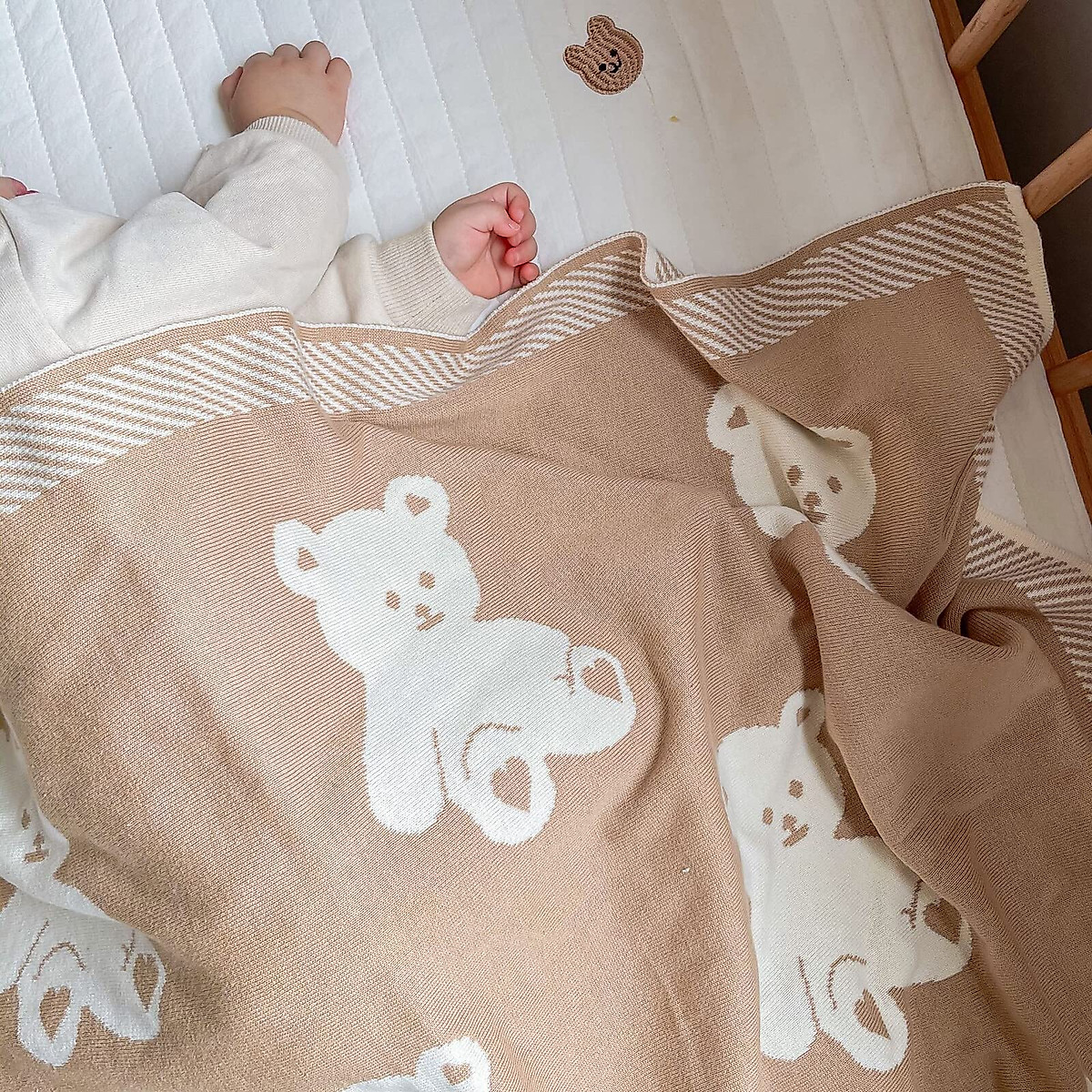 Yuehuam Baby Blanket Knitted Bear Soft Cotton Blanket for Infants Toddler Boys and Girls Size 33 x 43 inches, Small Bear