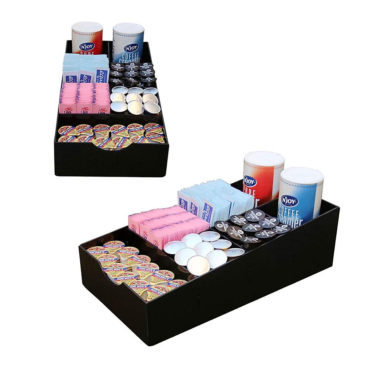 HAITIAN Coffee Condiment Organizer Cup Holder 7 Compartments for Store, Office and Home use, Handmade of 3mm ABS Sheet, Color Black