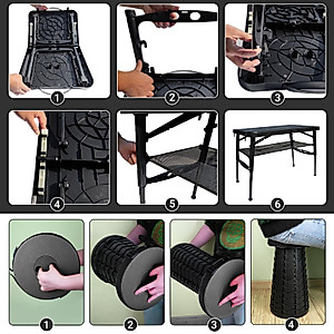 ZTMT Folding Table and Stool, Small, Black, 4 Foot Outdoor Portable Table, Adjustable Height, Camping, Picnic, RV Table, 55lbs Load-Bearing, Lightweight