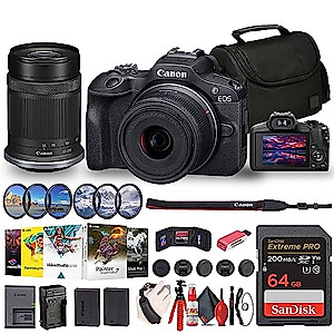 Canon EOS R100 Mirrorless Camera with 18-45mm and 55-210mm Lenses Kit (6052C022) + Filter Kit + Corel Photo Software + Bag + 64GB Card + LPE17 Battery + Charger + Flex Tripod + More (Renewed)