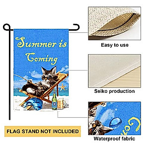 Cats Garden Flag Summer is Coming Garden Flag 12.5"x18" Double Sided Summer Beach, Cats, Fish and Beer Garden Flag, Yard Outdoor Home Decor Sign