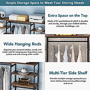 Tribesigns Free Standing Closet Organizer, Heavy-duty Garment Rack with Shelves and Hanging Rods, Large Open Wardrobe Closet for Hanging Clothes (Rustic)