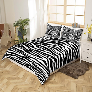 Erosebridal Zebra Print Duvet Cover King Black and White Bedding Sets, Wild Animal Theme Bed Set Safari Wildlife Fur Comforter Cover, Abstract Stripe Bedding Microfiber Super Cozy 3pcs