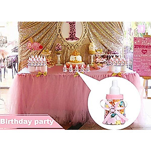 MACTING 2 Dozens 3.5 Inch Feeding Bottle Candy Box with 5 Pcs Artificial Flower Rose for Baby Shower Favor Gift Decoration (Pink)