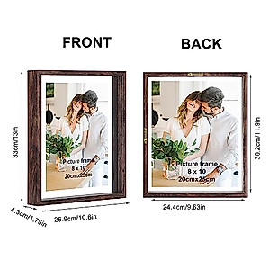 Trwcrt 8x10 Picture Frame Set of 2, Double Glass Floating Photo Frames Display up to 10 x 12 photos for Wall or Tabletop Display, Brown