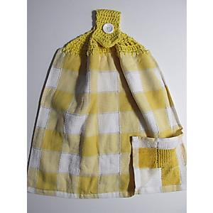 Yellow Buffalo Check Double Thickness Hanging Kitchen Towel - Yellow Cotton Crochet Top