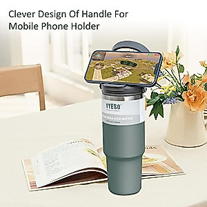 30 oz Tumbler with Lid and Straw - Stainless Steel Double Wall Insulated Tumbler with Handle, Coffee Mugs Boba Cup for Women Men, Water Bottle Travel Tumbler for Car/Home/Gym, Cold up to 24h Green