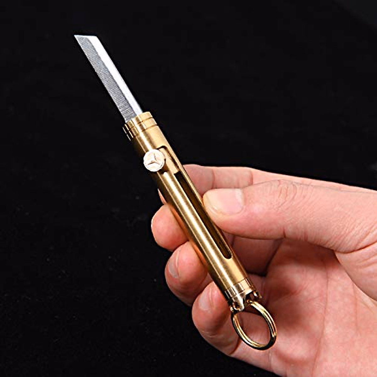 SZHOWORLD Brass Mini Utility Knife - EDC Pocket Knife, Small Compact Box Cutter with Special High Carbon Alloy Steel, Upgraded Version (Brass)