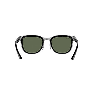 Ray-Ban RB3709 Clyde Square Sunglasses, Black on Silver/Dark Green, 53 mm