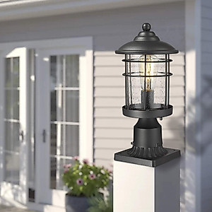 Emliviar 1-Light Outdoor Post Light, Exterior Post Lantern in Black Finish with Seeded Glass, 1803CW2-P