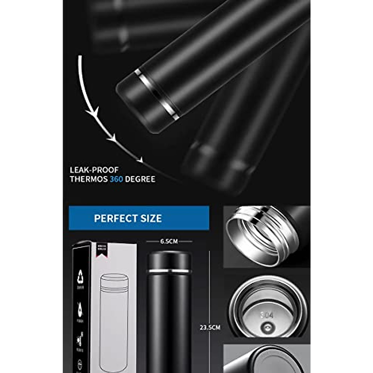 500ml Thermos Stainless Steel Double Wall Vacuum Flask Smart Water Bottle with LED Screen for Temp (White)