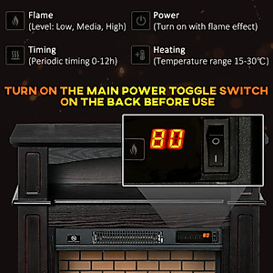 HOMCOM 32" Electric Fireplace with Mantel, Freestanding Heater with LED Log Flame, Shelf and Remote Control, 1400W, Brown