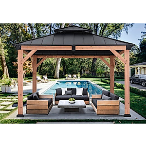 ABCCANOPY Wood Gazebo 11x11 - Outdoor Patio Wooden Gazebo with Hardtop Metal Double Roof for Garden, Backyard and Deck (Double Roof)