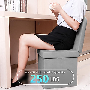 B FSOBEIIALEO Velvet Storage Ottoman with Seat Back, Footstool Shoes Bench Folding Chair, Room Organizer Cube Box (Teal, Large)