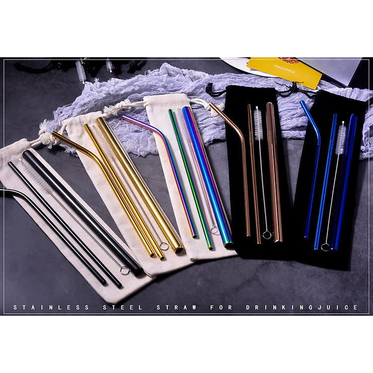 Eurysman Stainless Steel Reusable Straws - Straws with Case for 30 oz or 20 oz Tumblers Yeti Cup - Metal Straws Sustainable sipping on the go- Gift 2 Cleaning Brushes and 3 Silicone Tips (Black)