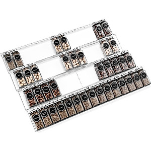 Clear Acrylic Spice Drawer Organizer, 4 Tier- 2 Set Seasoning Jars Drawers Insert, Expandable From 11" to 22", Kitchen Spice Rack Tray for Drawer/Countertop (Jars not included)