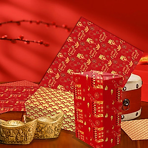 New Year Wrapping Paper Set, 12 Sheets Chinese New Year Wrapping Paper 4 Style Red and Gold Gift Wrap New Year Birthday Party Decoration New Year Gift Wrap for Chinese New Year Decorations 20'' x 27''