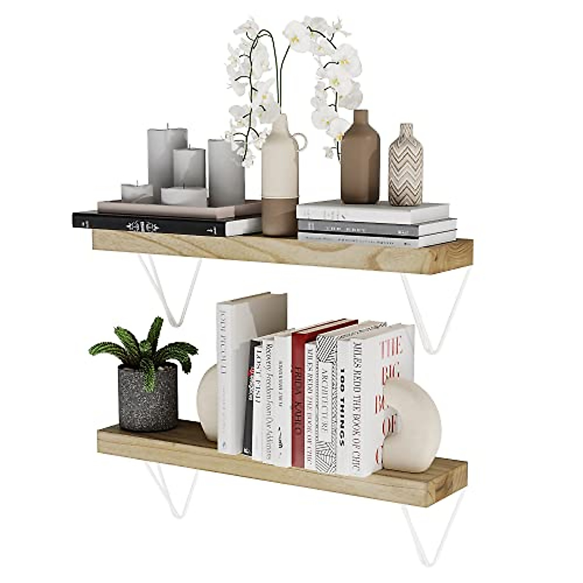 Wallniture Colmar 24" Floating Shelves for Wall Storage, Bookshelf Living Room Decor, Bathroom Shelf, Wall Shelves for Bedroom and Kitchen Set of 2, Burnt