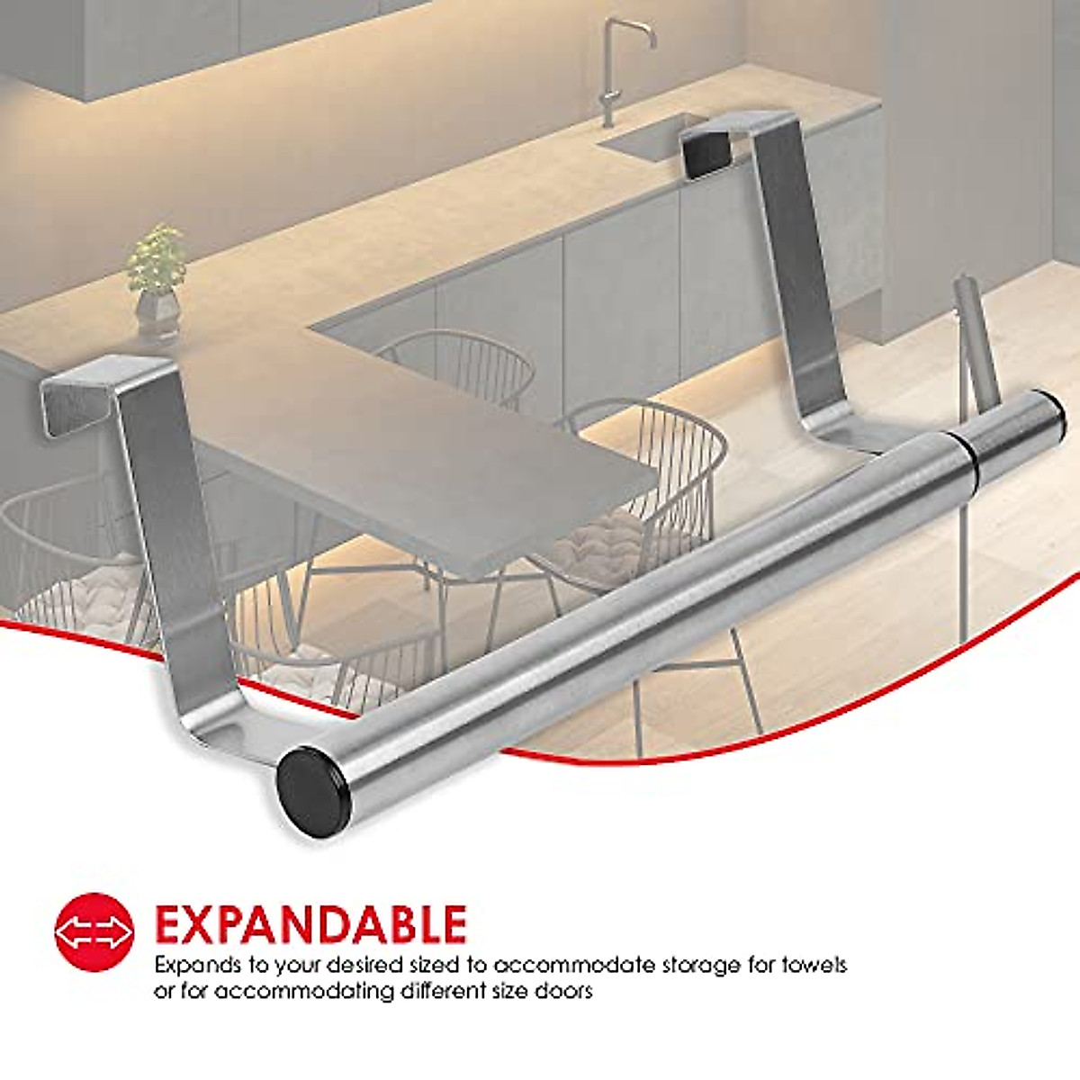 Home Basics, Chrome Cabinet Door Quick Install Hanging Modern Expandable Steel, Storage and Display Rack for Hand, Dish, and Tea Towels