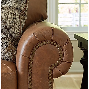 Signature Design by Ashley Carianna Classic Leather Match Sofa with Nailhead Trim, Dark Brown