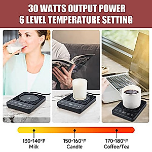 Coffee Warmer for Desk - Electric Candle Warmer, Coffee Mug Warmer with Timer, 6 Temp Mug Warmer, LED Display Smart Coffee Cup Warmer, Mug Heater for Coffee Black