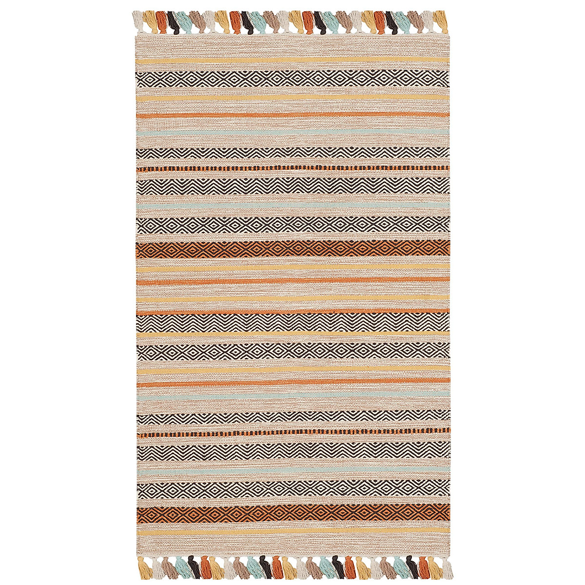 SAFAVIEH Montauk Collection Accent Rug - 3' x 5', Beige & Multi, Handmade Boho Stripe Fringe Cotton, Ideal for High Traffic Areas in Entryway, Living Room, Bedroom (MTK901A)
