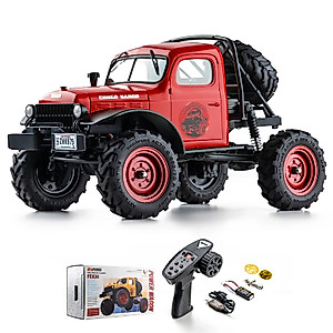 EAZYRC x FMS FCX24 1/24 RC Truck RTR 4X4, 4WD RC Crawler RTR Truck RC Car for Sandland Desert Off-Road for Men with Battery, LED Light,Transmission and USB Charger (red)