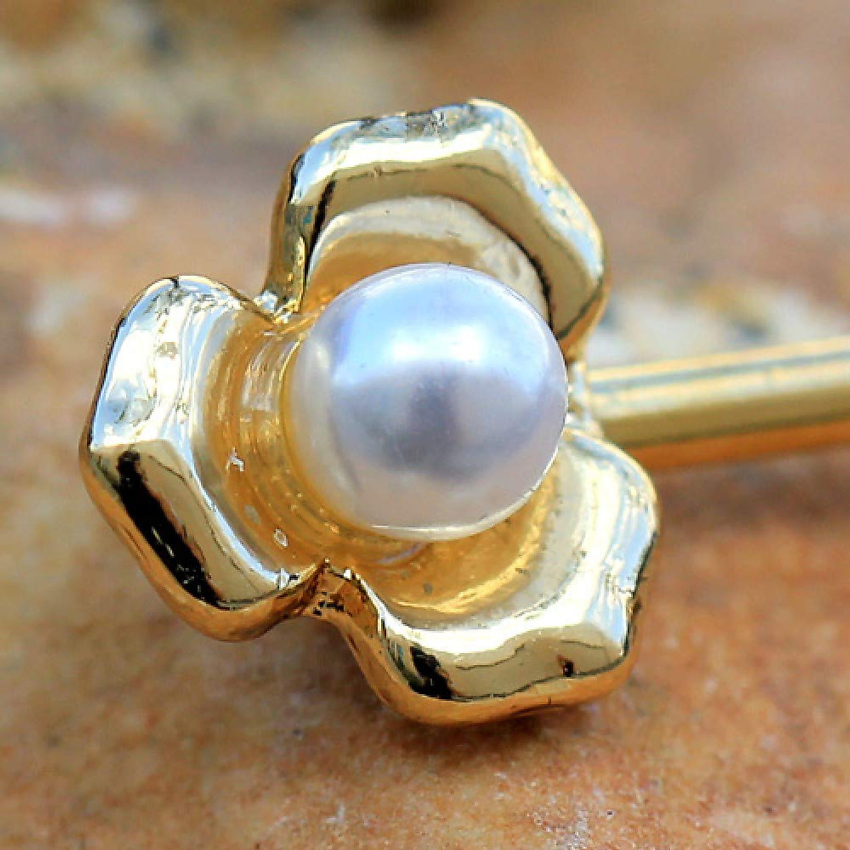 Covet Jewelry Gold Plated Pearl Accented Flower Nipple Bar