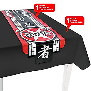 HOME & HOOPLA Ninja Party Supplies - Ninja Warrior Table Runner and Black Tablecover Set for Birthdays and Ninja-Themed Parties