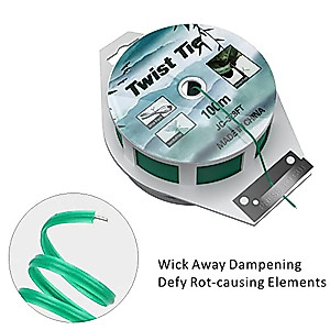 Toolazy 328ft (100m) Twist Tie Roll, PE Plastic Coated Twist Ties with Built-in Cutter, Garden Plant Twist Ties for Gardening, Plant Support, Home and Office Use